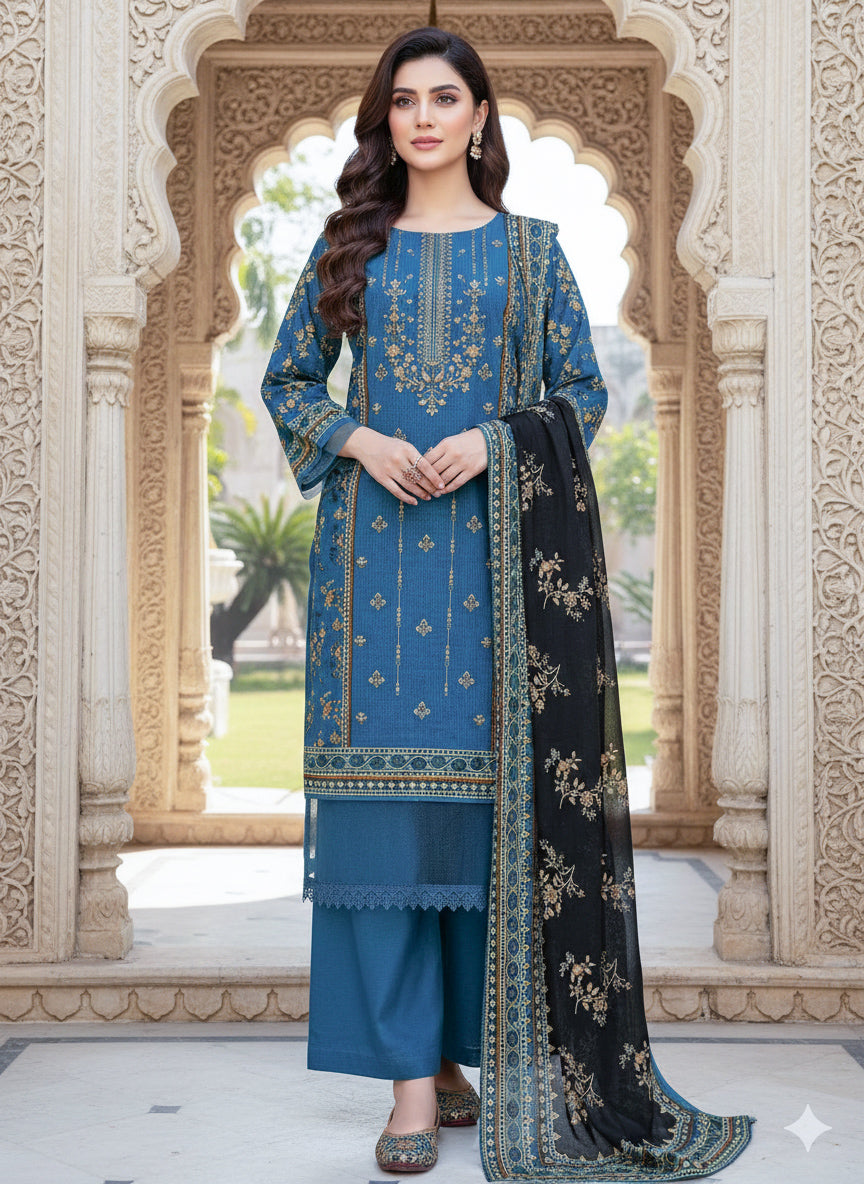 Zinc Embroidered Khaddar 3-Piece Suit with Shawl – MOMINA - Designer ...