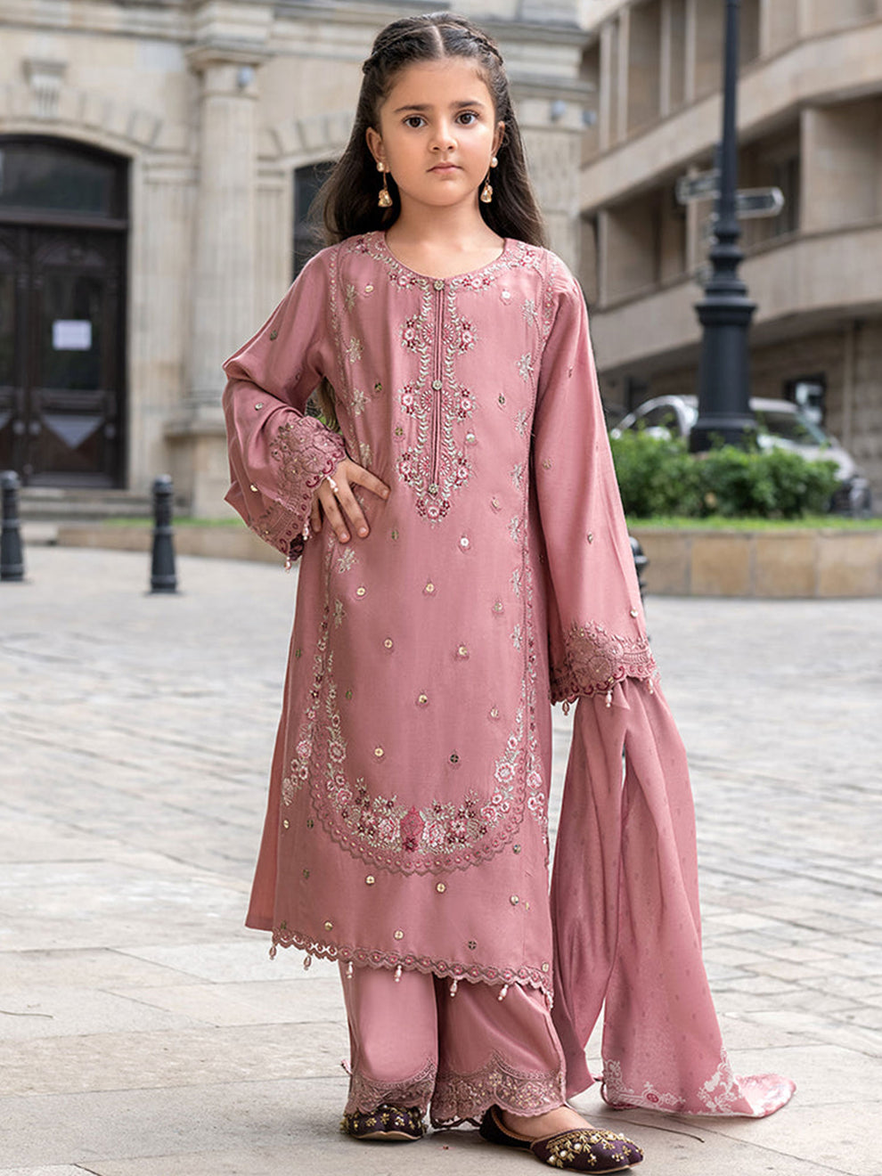 Ally's Kids Dusky Pink Embroidered Linen Suit (AL-1113) – MOMINA ...