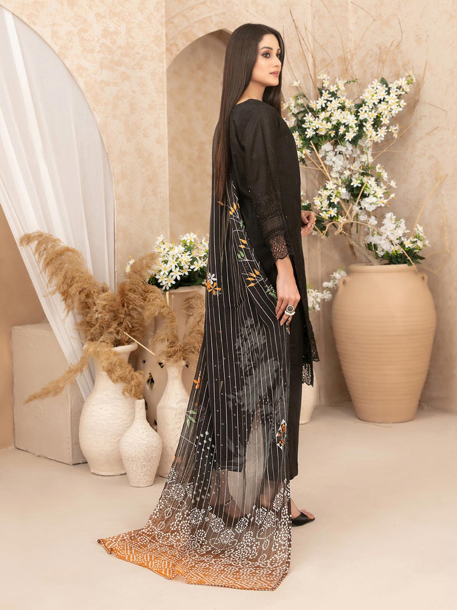 Tawakkal "Neli" 3-Piece Schiffli Lawn Suit (D3518) - Black – MOMINA ...