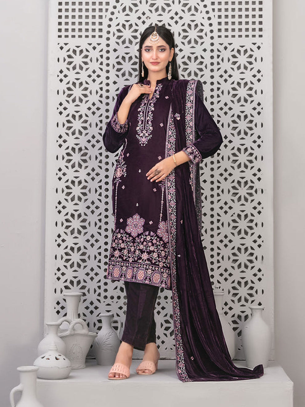 Tawakkal "Velvora" Luxury Velvet 3-Piece Suit (D4926) - Purple – MOMINA ...