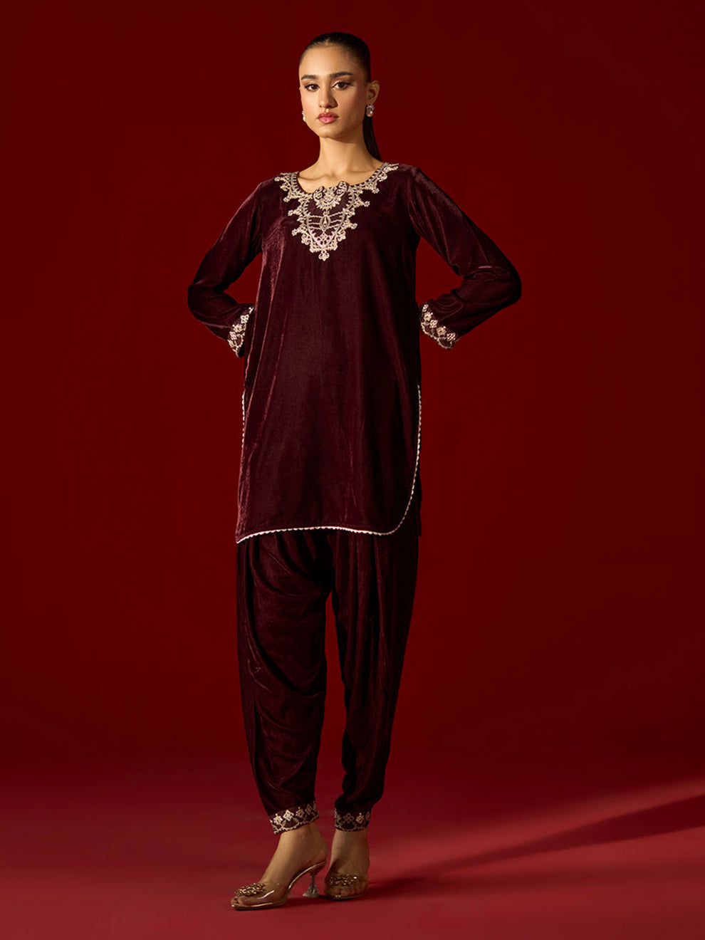 Ally's Velvet Embroidered 2-Piece Suit (EA40) - Deep Purple – MOMINA ...