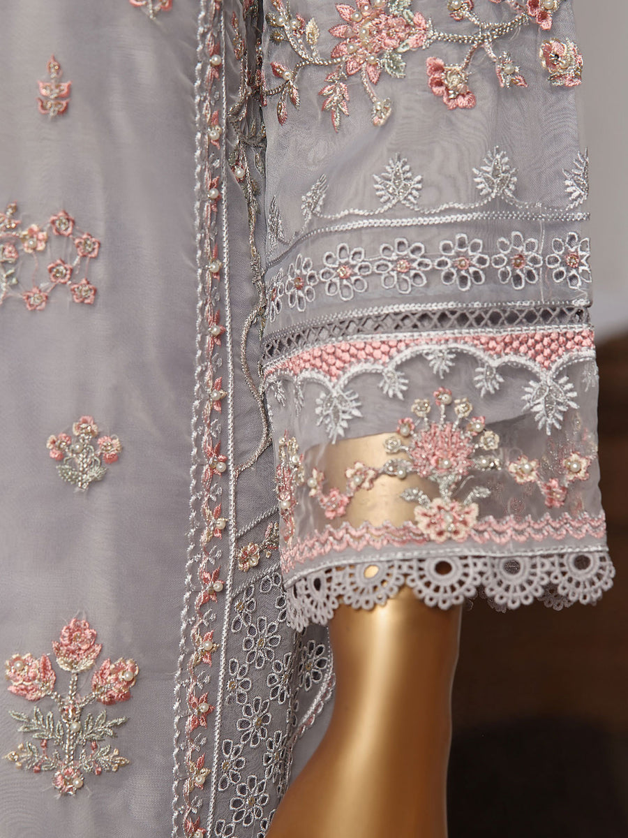 Sadabahar "Mahpara" Organza Embroidered Suit - Grey – MOMINA - Designer ...